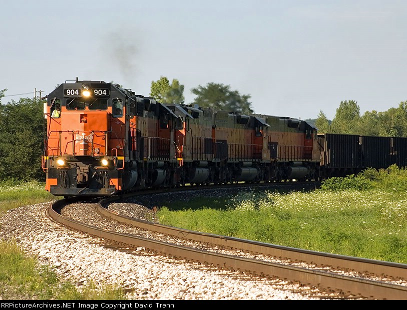 B&LE 904 leads this ore train south at Albion, Pa.